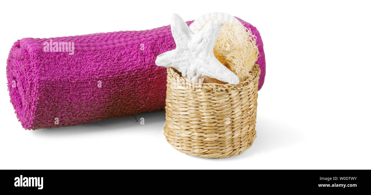 Spa bath shower items isolated on white background Stock Photo - Alamy