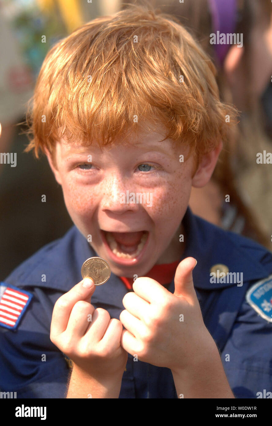 Jimmy Plotts, 7, of College Park, Maryland show his excitement after ...
