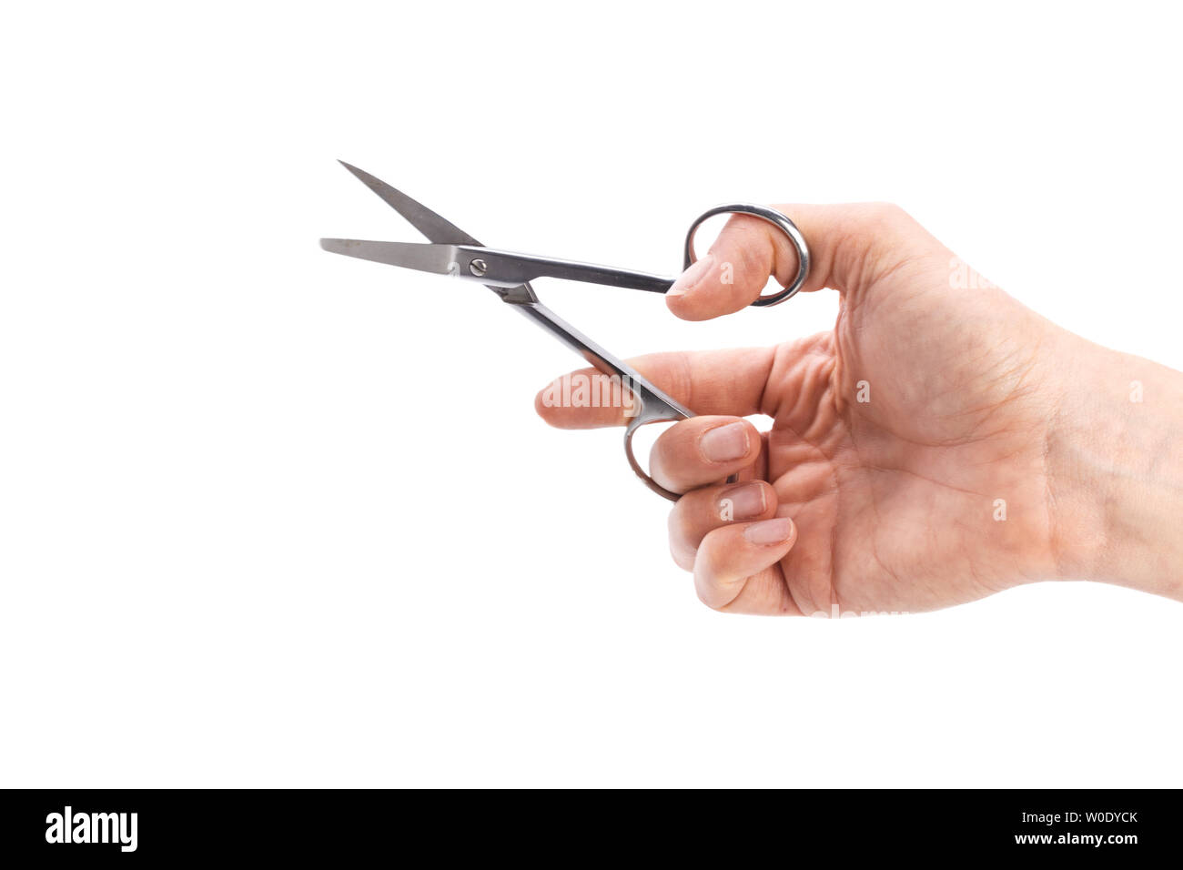Female hand holding scissors, isolated on white background Stock Photo ...