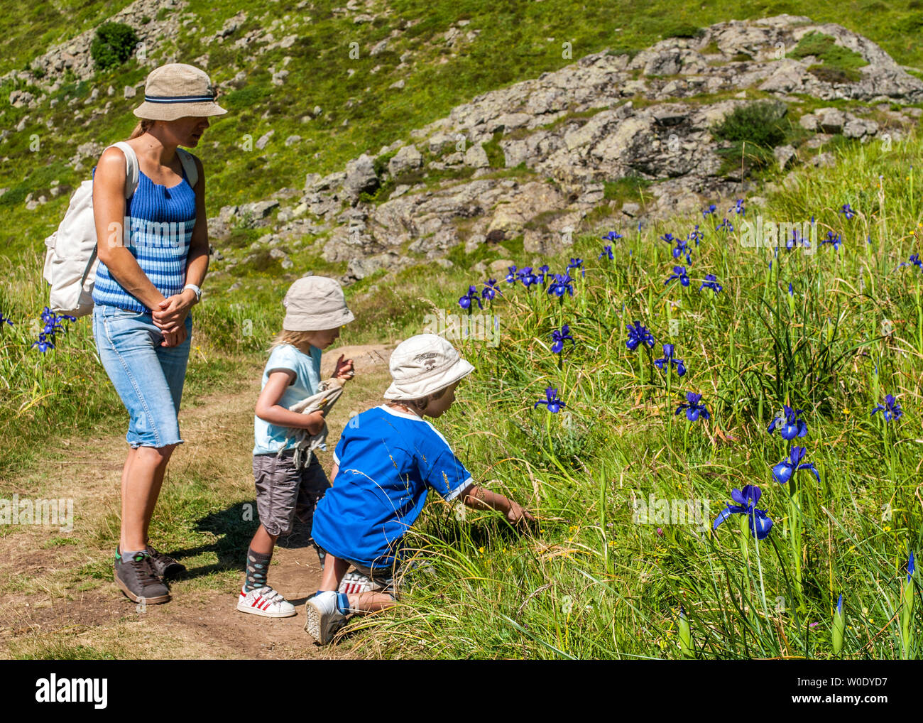 Pyrenees National Park, Hautes-Pyrenees, family in the Cirque d'Estaube ...