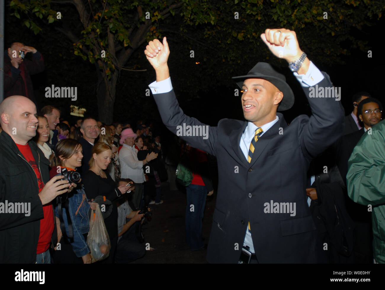 District of Columbia Mayor Adrian Fenty greets the crowd before the ...