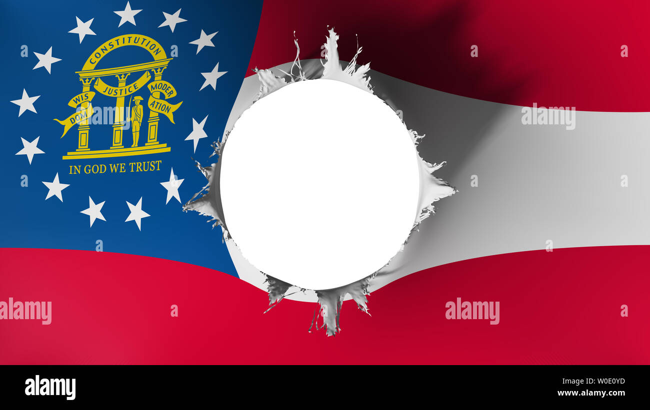 Hole cut in the flag of Georgia state, white background, 3d rendering ...