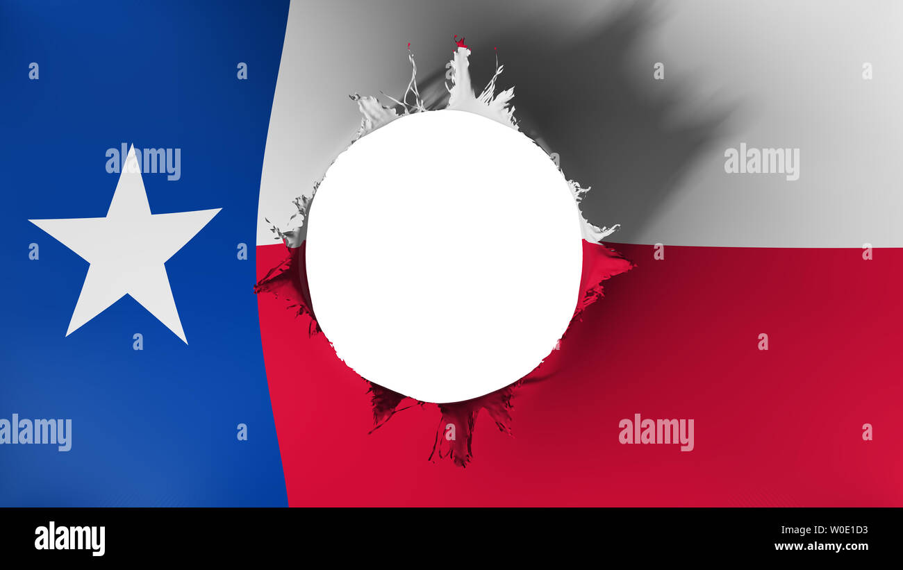 Hole cut in the flag of Texas state, white background, 3d rendering ...