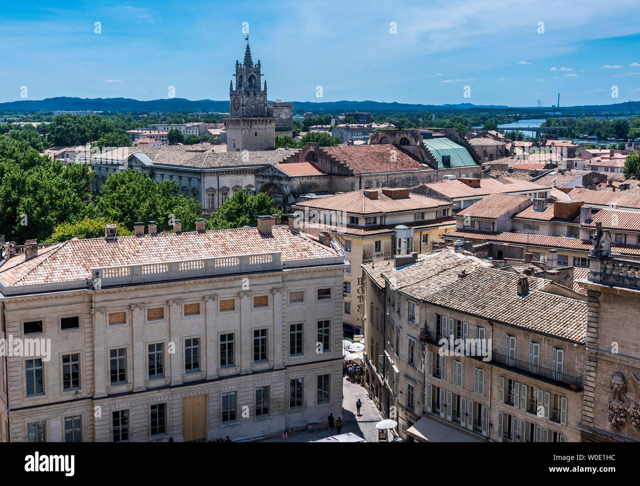 France, Vaucluse, Avignon, square of the Palais des Papes and the clock ...