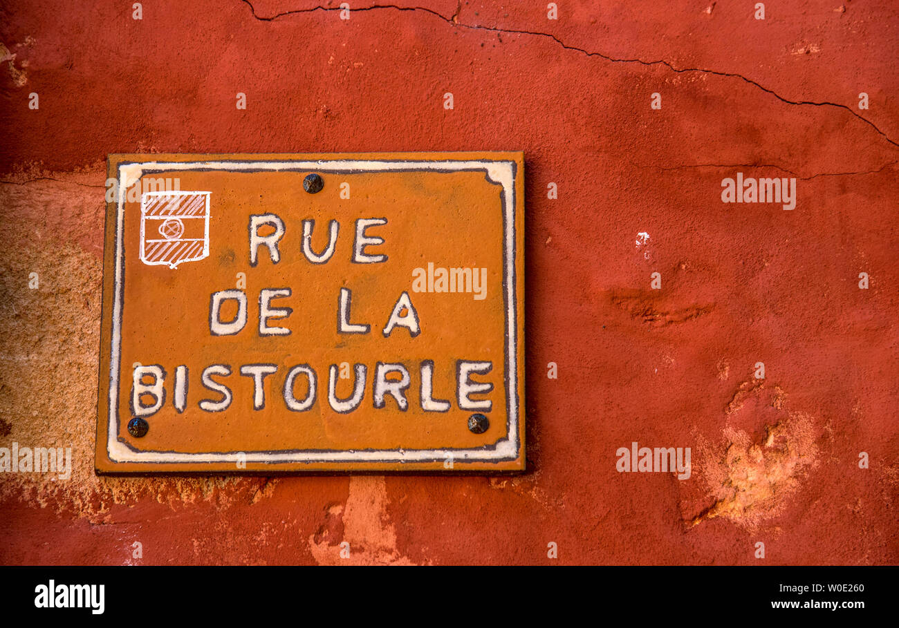 France, Vaucluse, village of Roussillon, "rue de la Bistourle" street ...