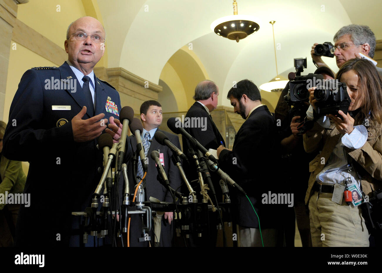 CIA Director Michael Hayden speaks to the media after briefing members ...