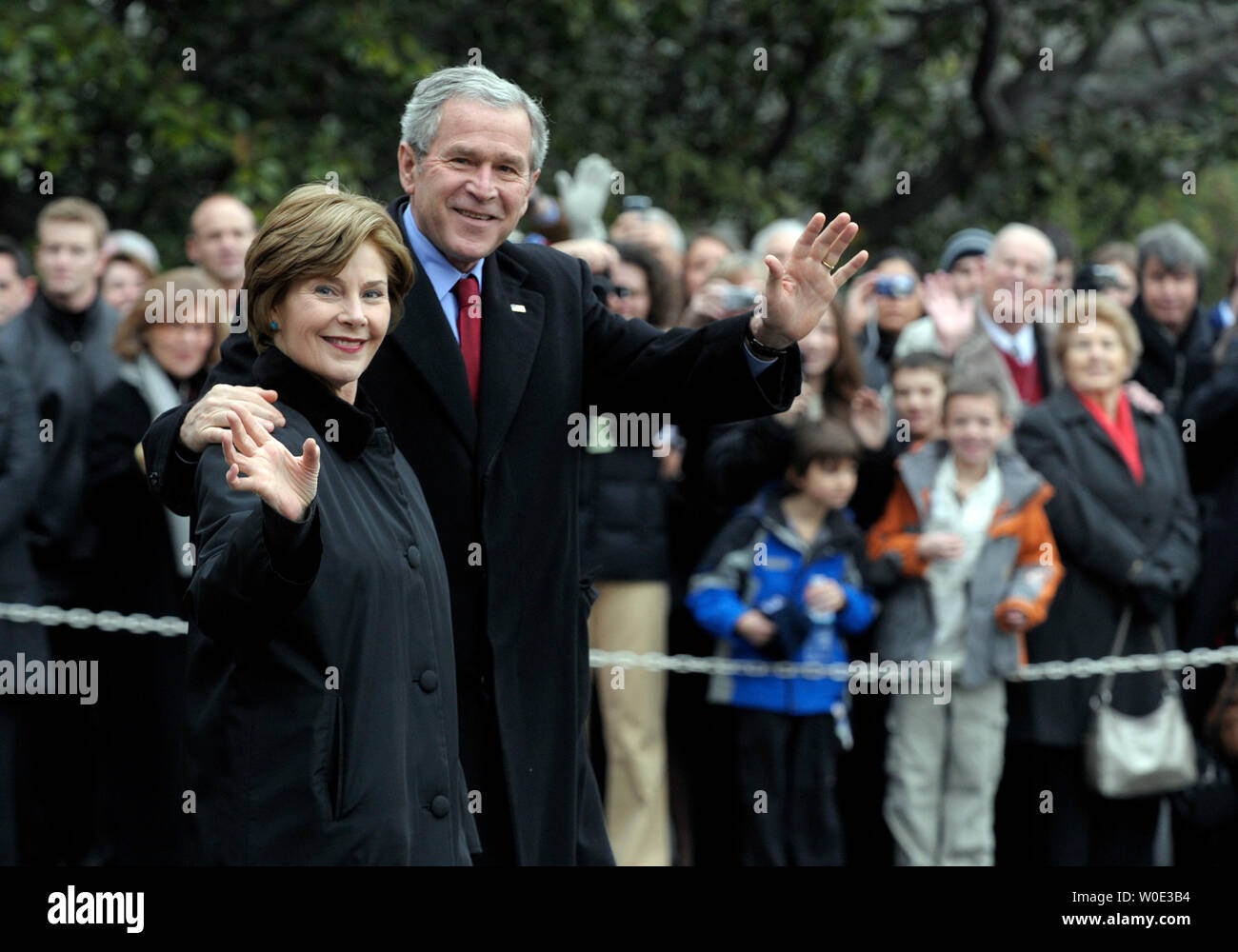 U.S. President George W. Bush and First Lady Laura Bush depart on the ...