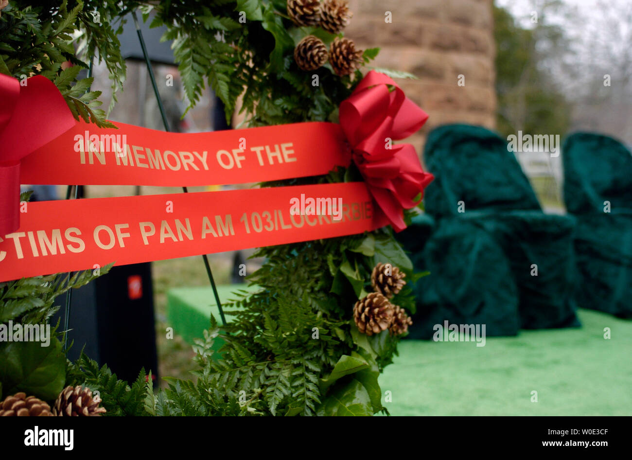 A memorial wreath is seen at the 19th anniversary memorial service for ...