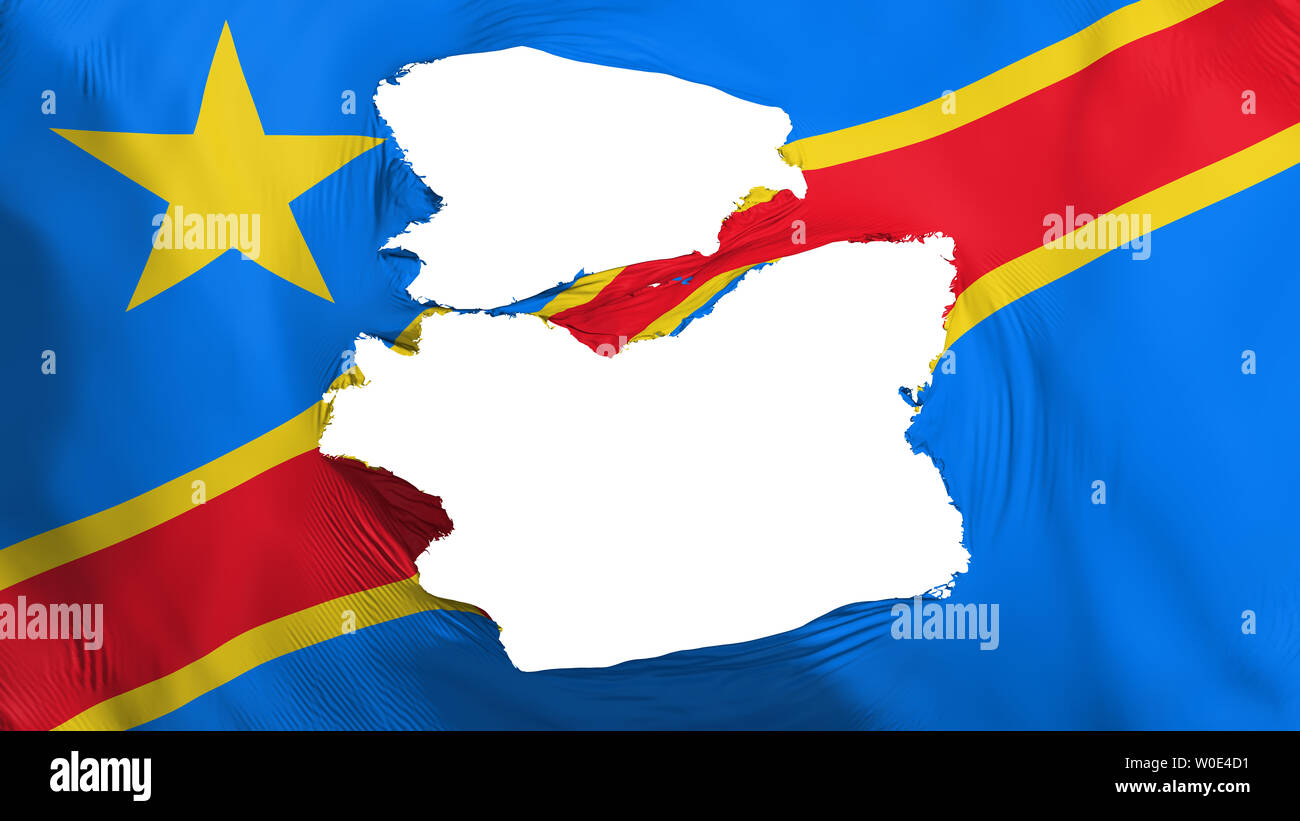 Tattered Democratic Republic of Congo Kinshasa flag, white background ...