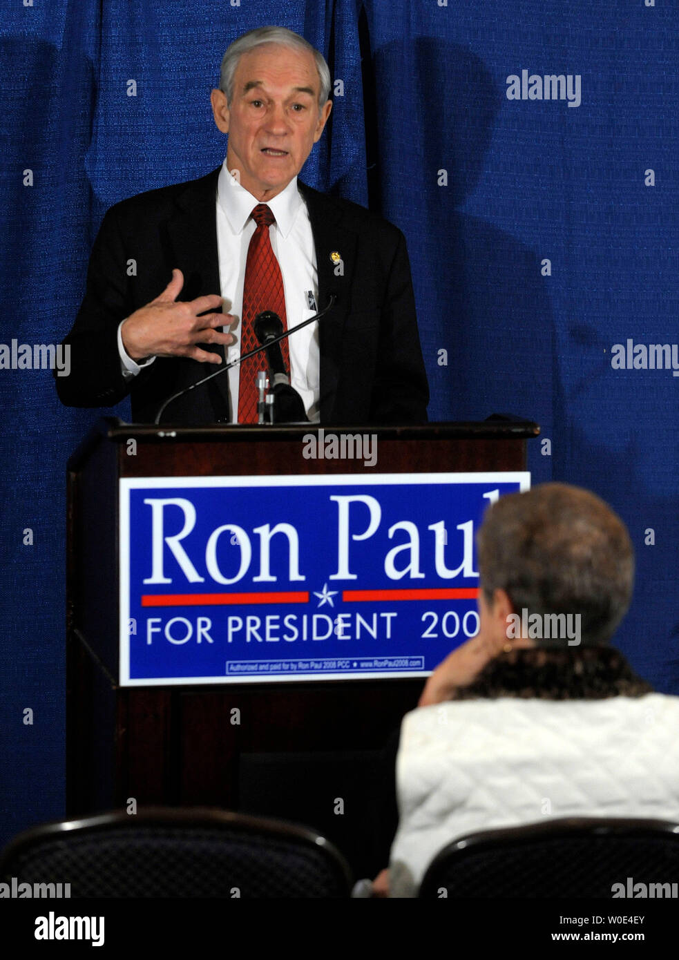 Presidential candidate Rep. Ron Paul, R-TX, speaks to the media after ...