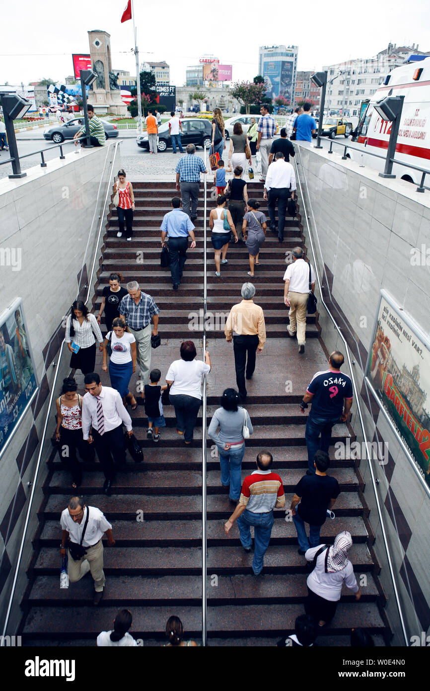 Stairs of one of the entrances to the metro station of Taksim square ...