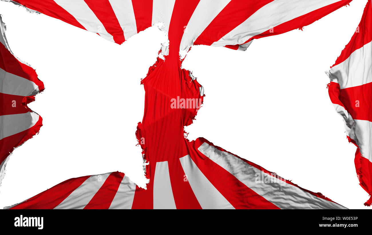 Destroyed Japan rising sun war flag, white background, 3d rendering ...