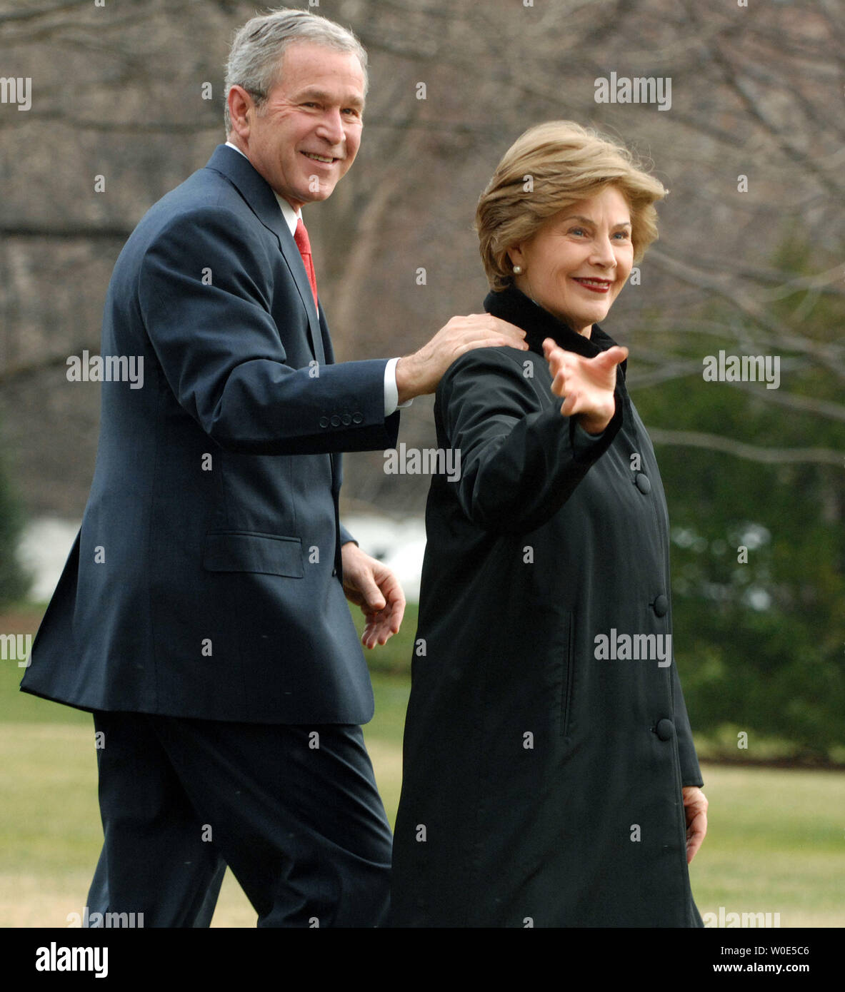 U.S. President George W. Bush and First Lady Laura Bush depart from the ...