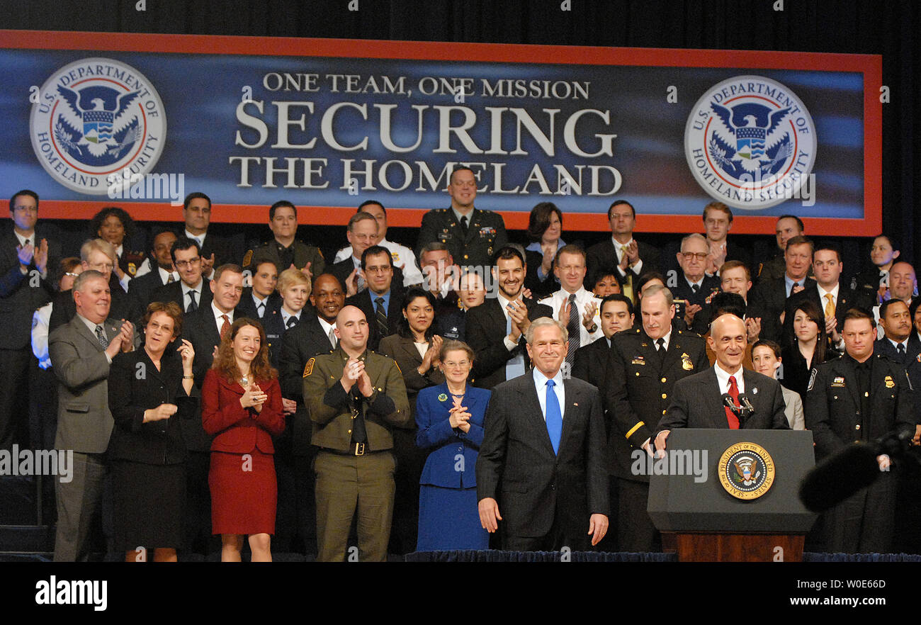 U.S. President George W. Bush (L) is introduced by Homeland Security ...