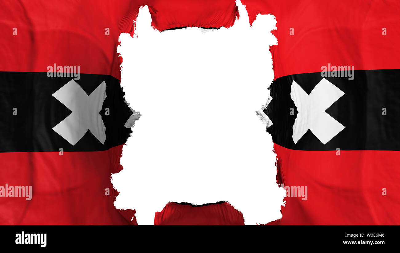 Ripped Amsterdam, capital of Netherlands flying flag, over white ...