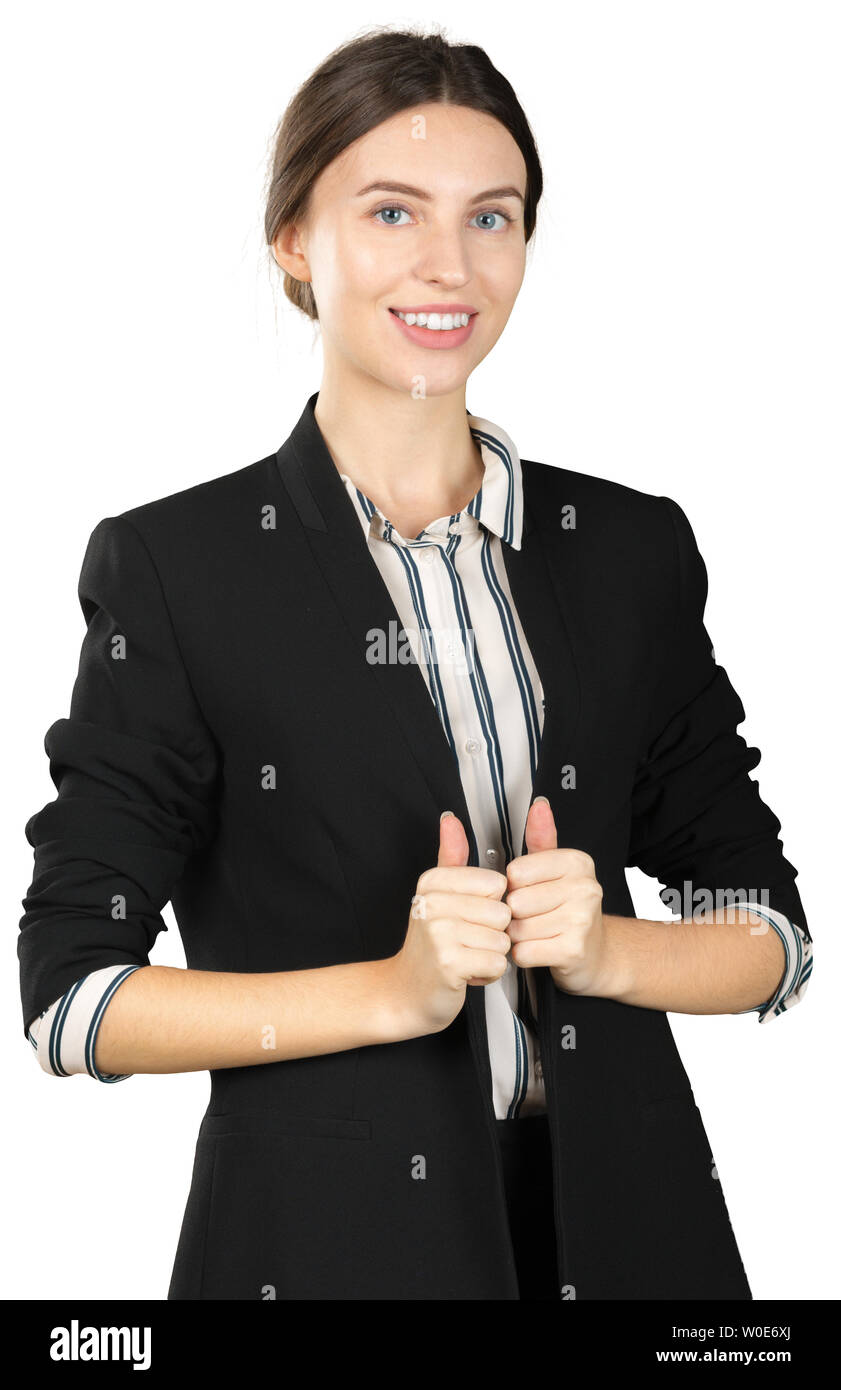 Confident young manager on white background Stock Photo - Alamy