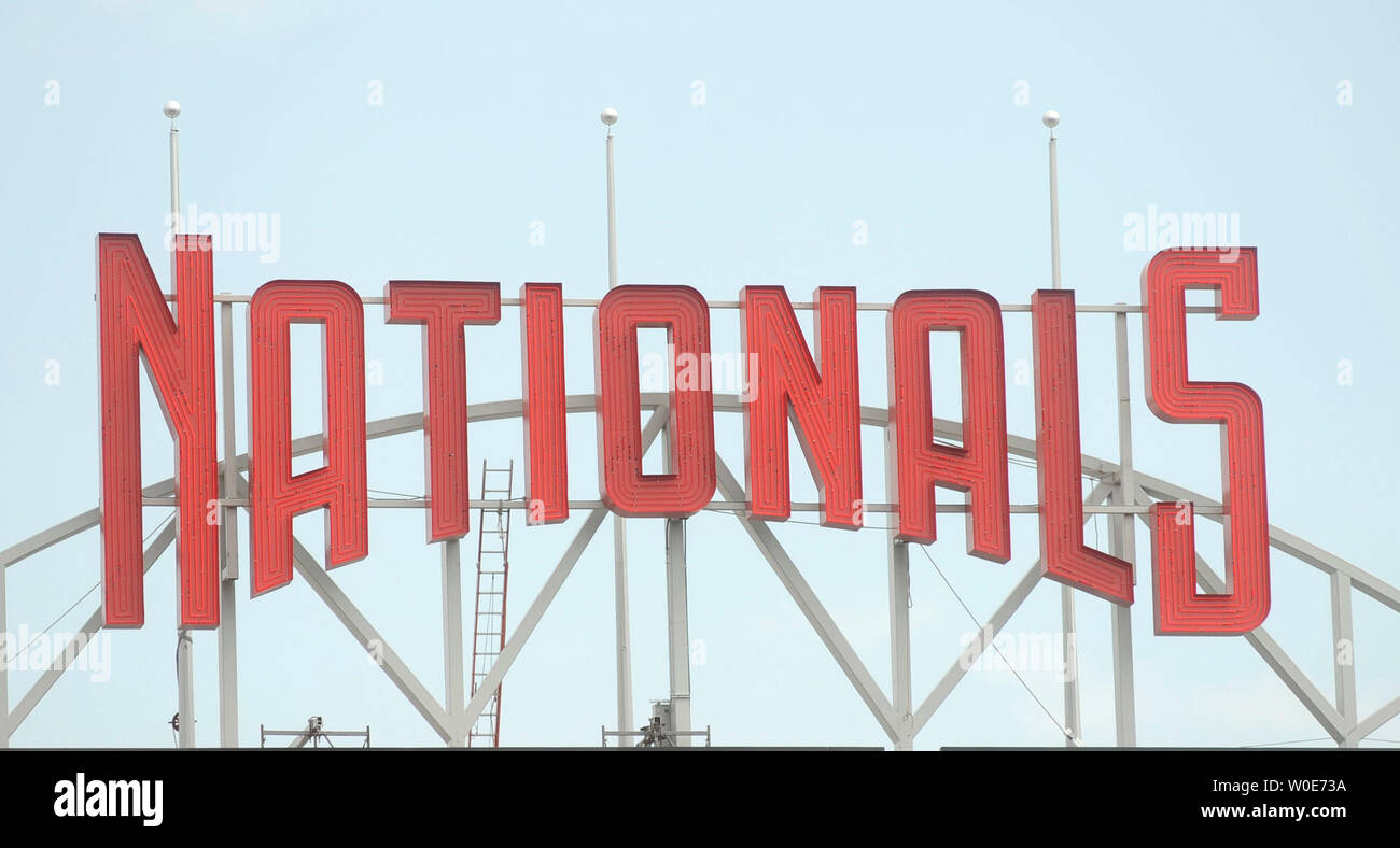 The Washington Nationals logo is seen on the nearly completed new ...