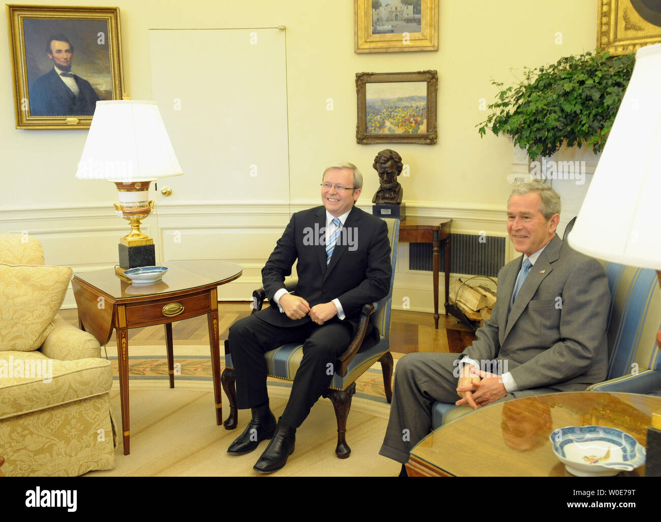 U.S. President George W. Bush sits with Australian Prime Minister Kevin ...