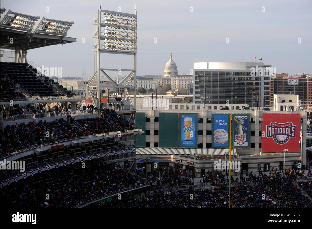 The U.S. Capitol Building is seen down the third base line at the newly ...