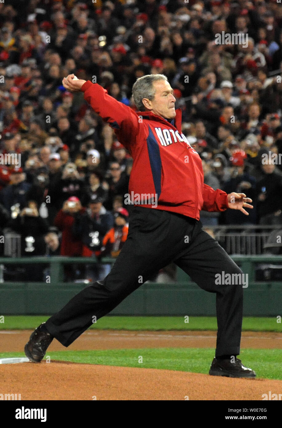 United States President George W. Bush delivers the ceremonial first ...