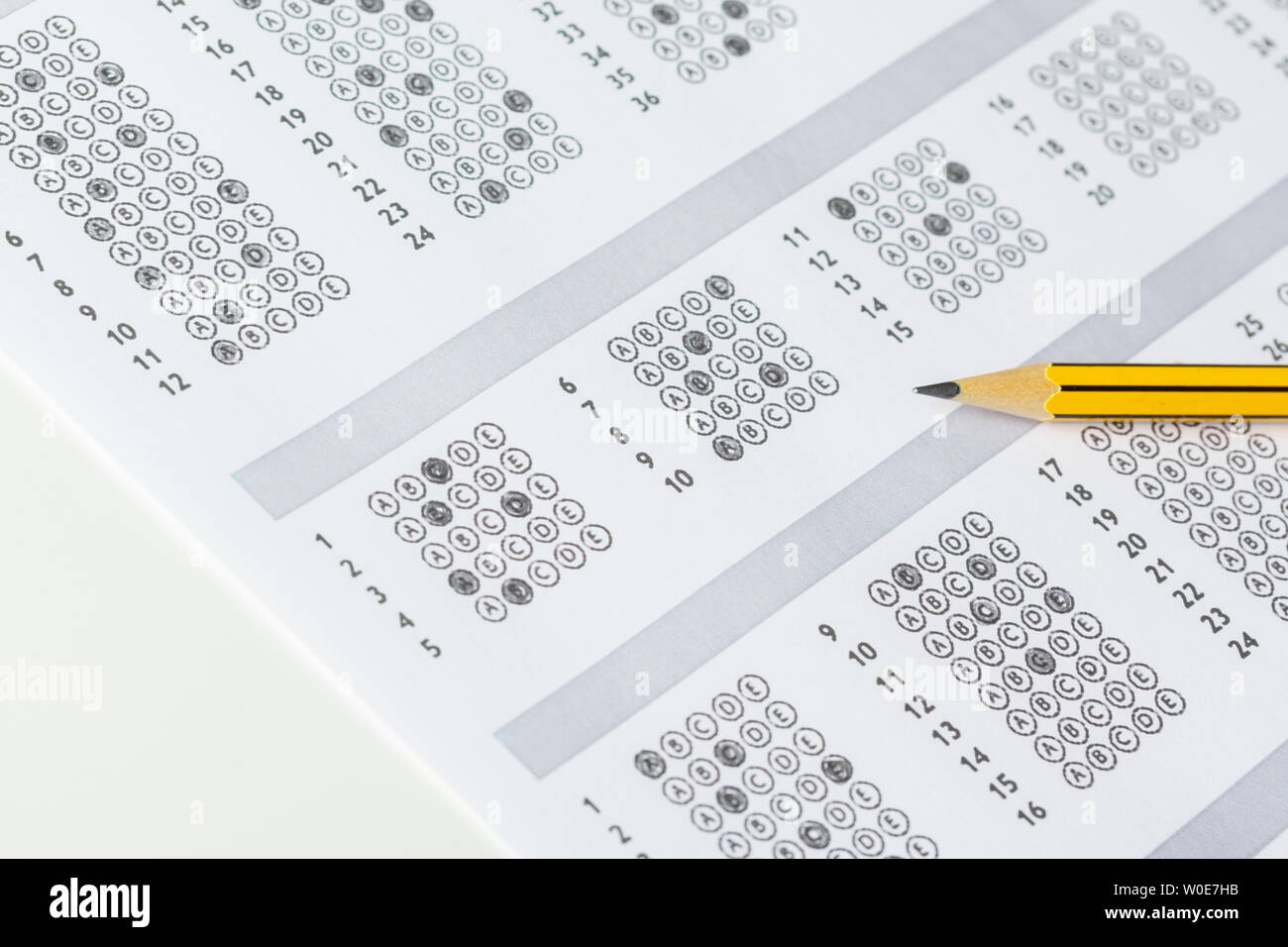 Test score sheet with answers Stock Photo - Alamy