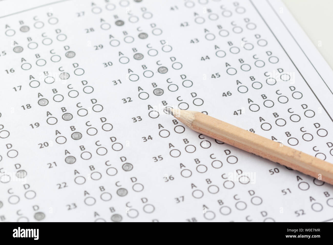 Test score sheet with answers Stock Photo - Alamy