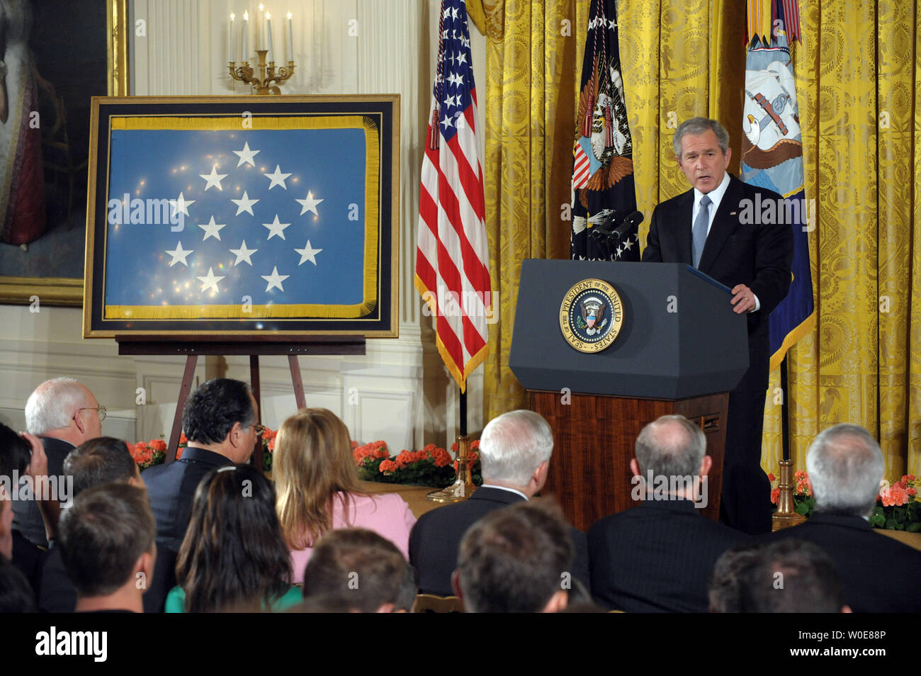 U.S. President George W. Bush speaks during a ceremony posthumously ...