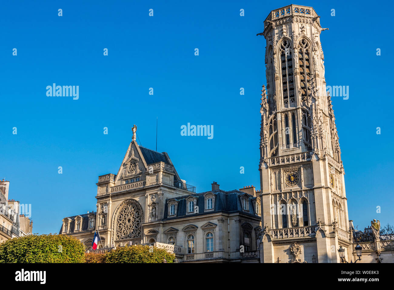 France, Paris, 1st arrondissement, Place du Louvre, belfry of the City ...