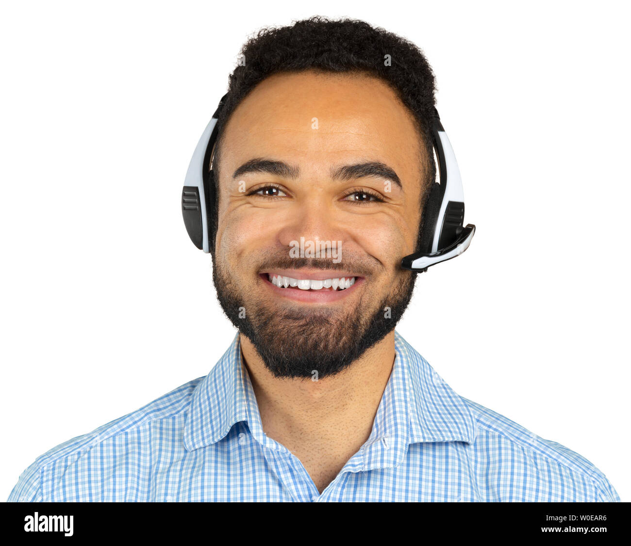 African American man in headsets isolated white background Stock Photo ...