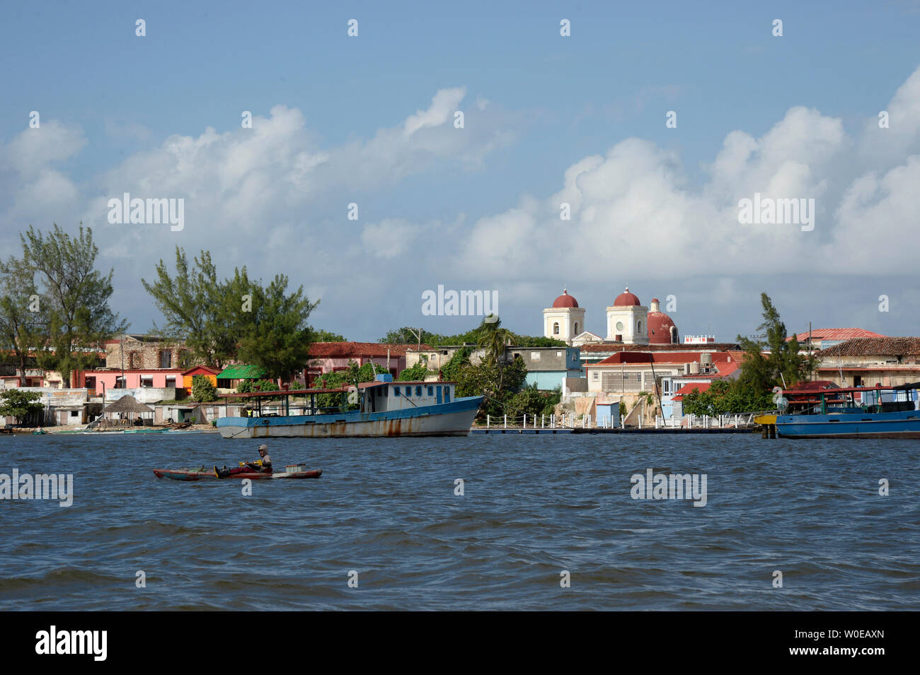 Cuba, Holguin area, the church and city of GIBARA from the sea where a ...