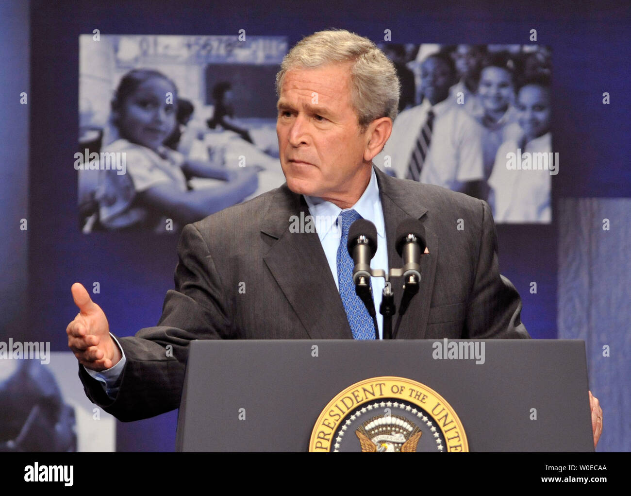 U.S. President George W. Bush delivers remarks to the Office of Faith ...