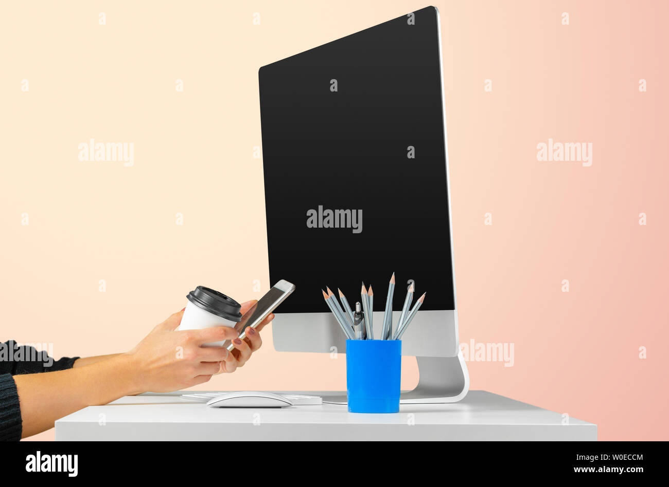 workspace with computer Stock Photo - Alamy