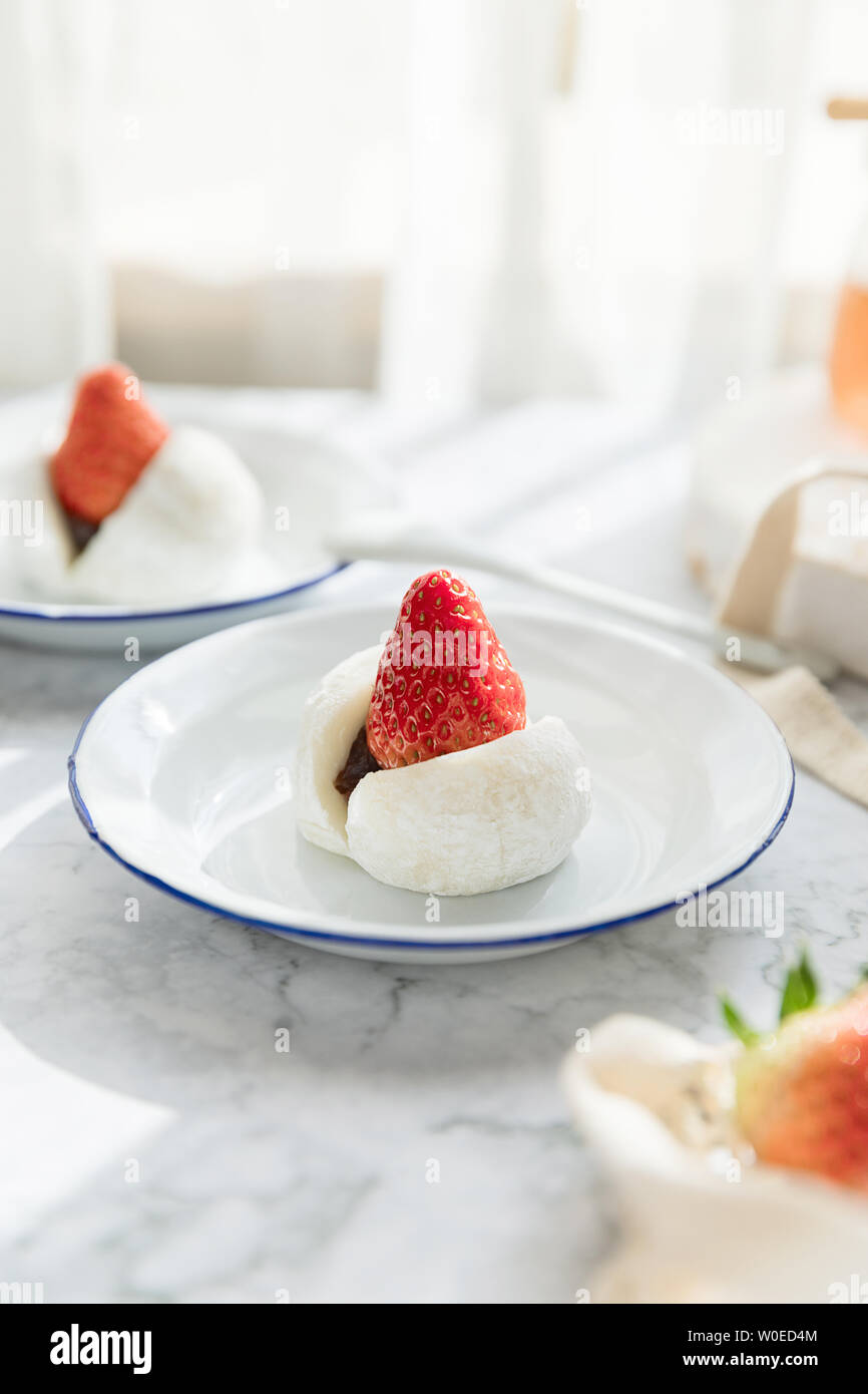 Strawberries, red beans, glutinous rice noodles and fruit Stock Photo ...