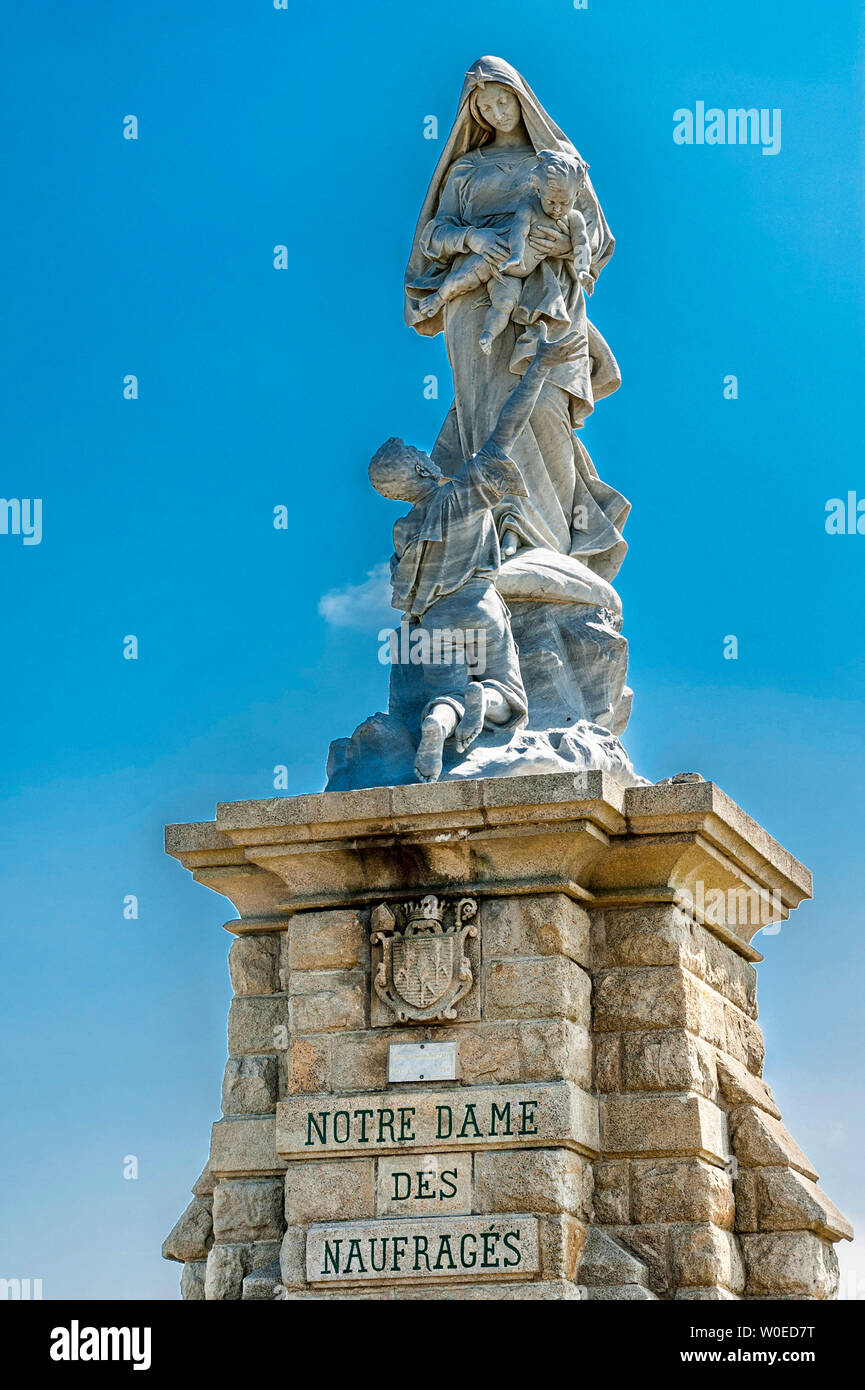 France, Brittany, Cap Sizun, Pointe du Raz, memorial to Notre-Dame des ...