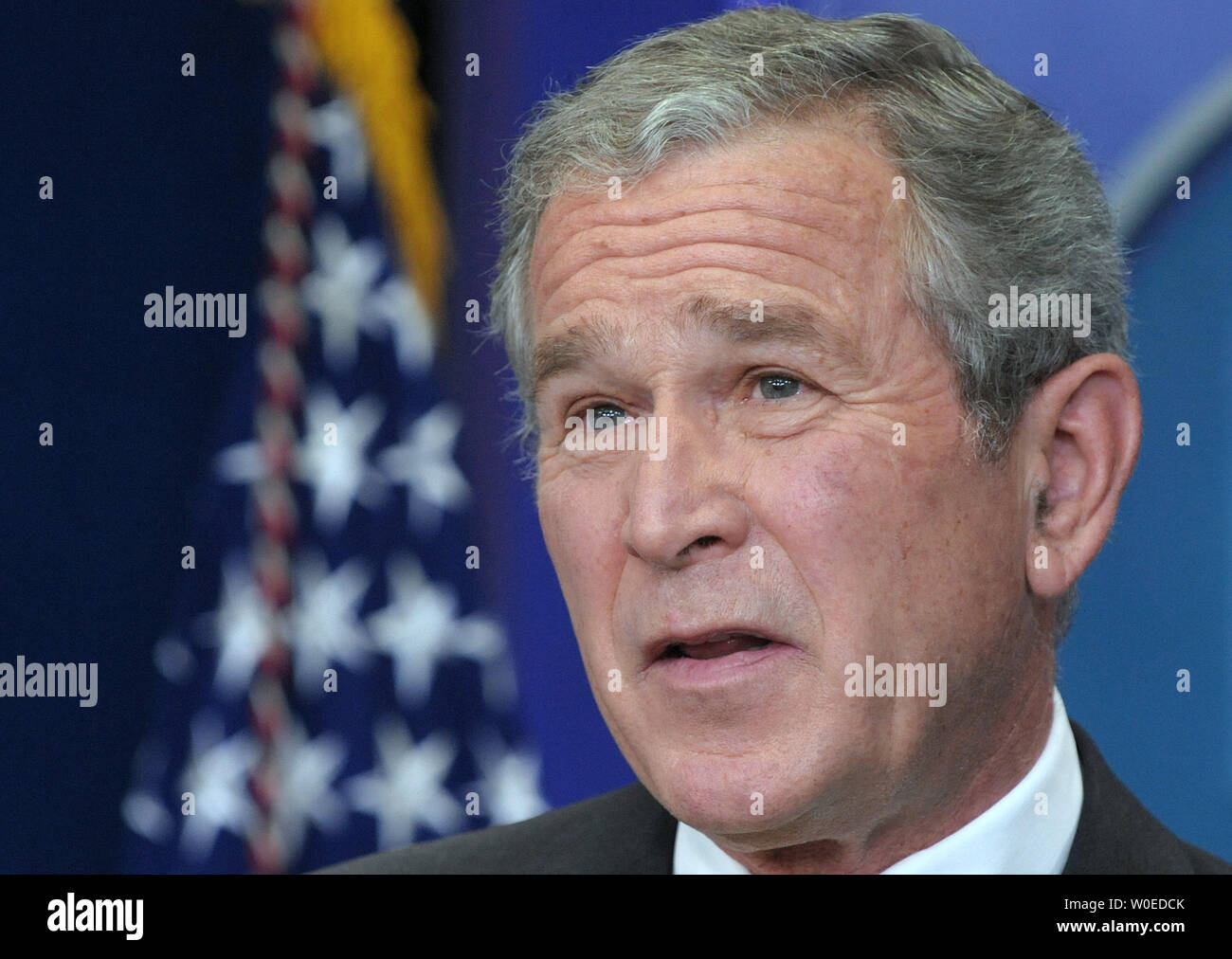 U.S. President George W. Bush speaks to the media during a press ...