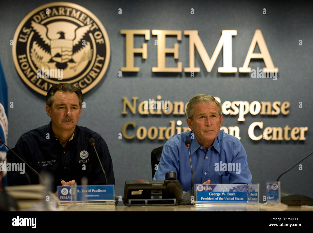 U.S. President George W. Bush, right, and FEMA Administrator R. David ...