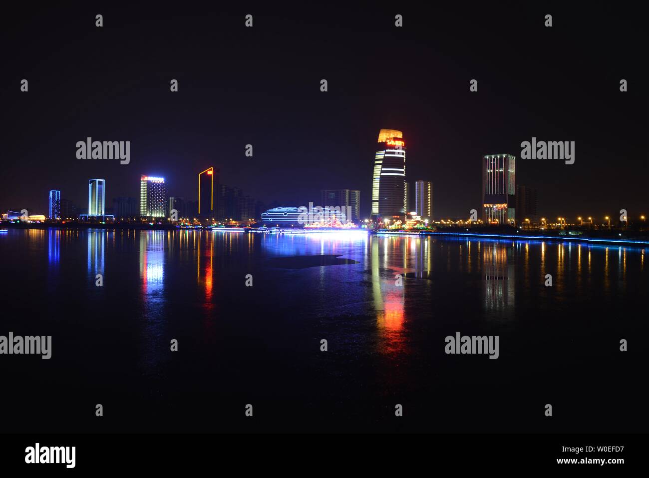 China, Henan, Hebi City, City, Night View, Convention and Exhibition ...