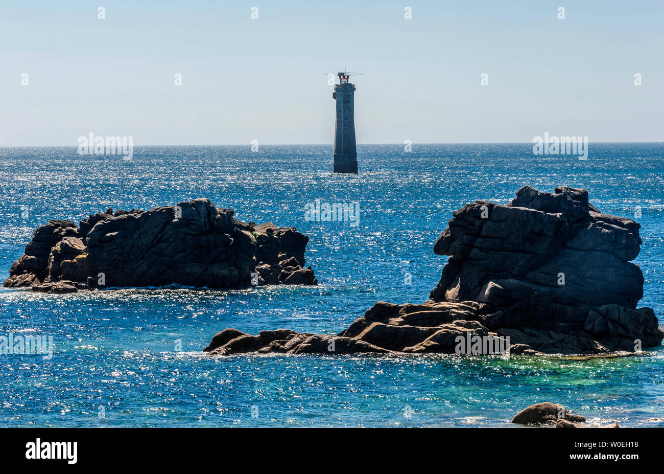 France, Brittany, Ile d'Ouessant, North East rocky coast, Nividic ...