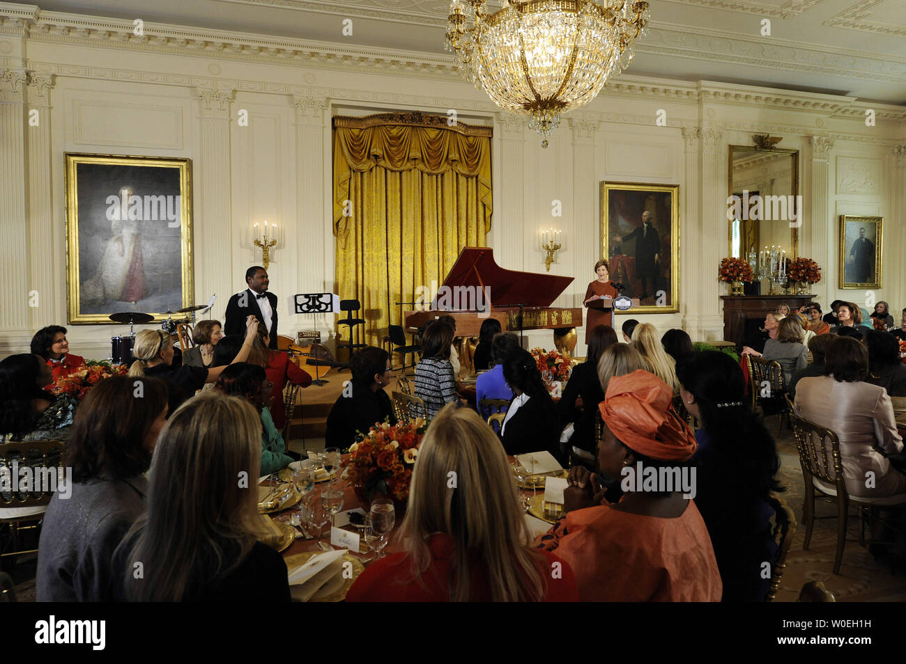 First Lady Laura Bush delivers welcoming remarks at a luncheon in honor ...