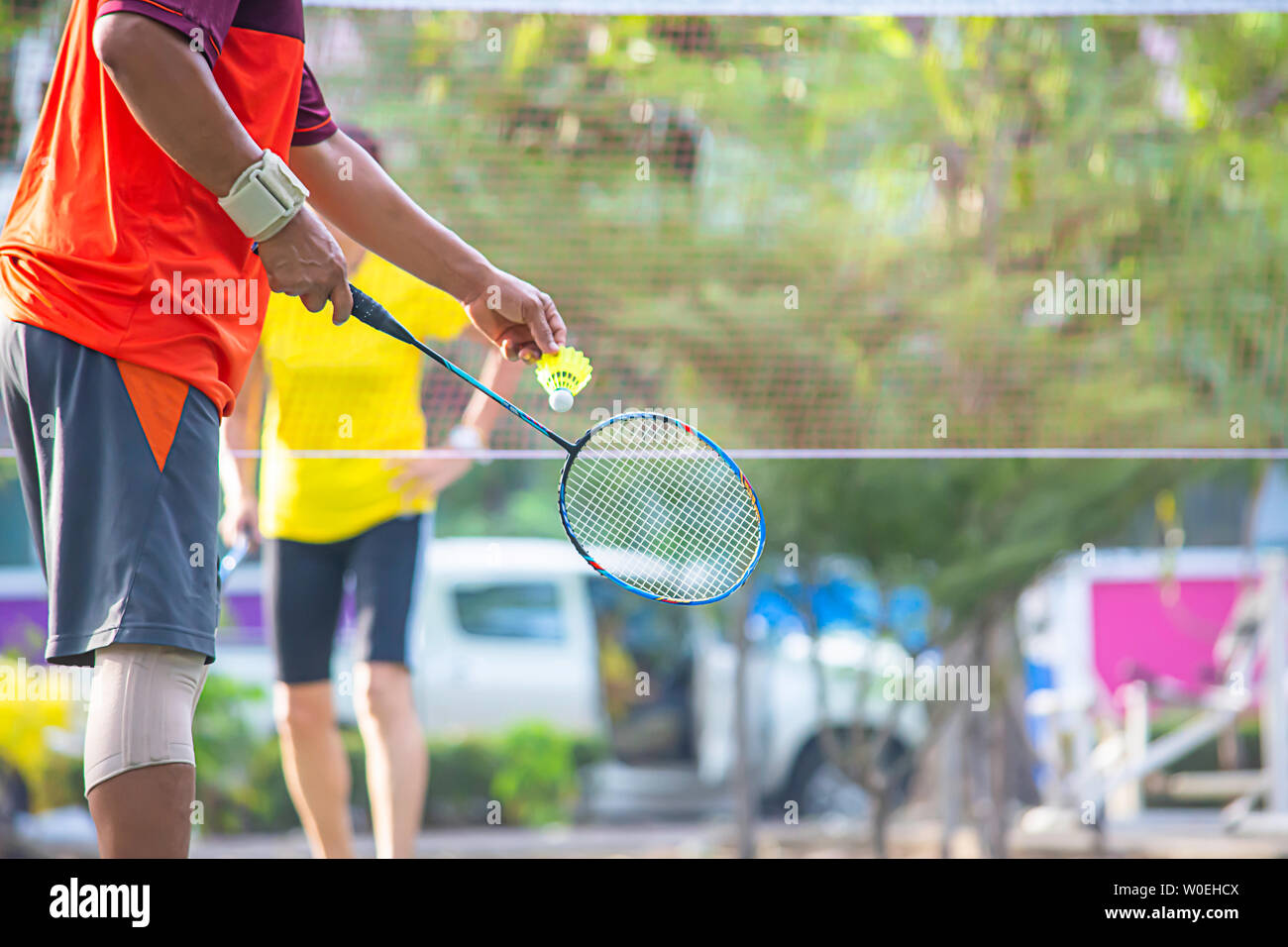 Hand holding badminton racket shuttlecock hi-res stock photography and ...