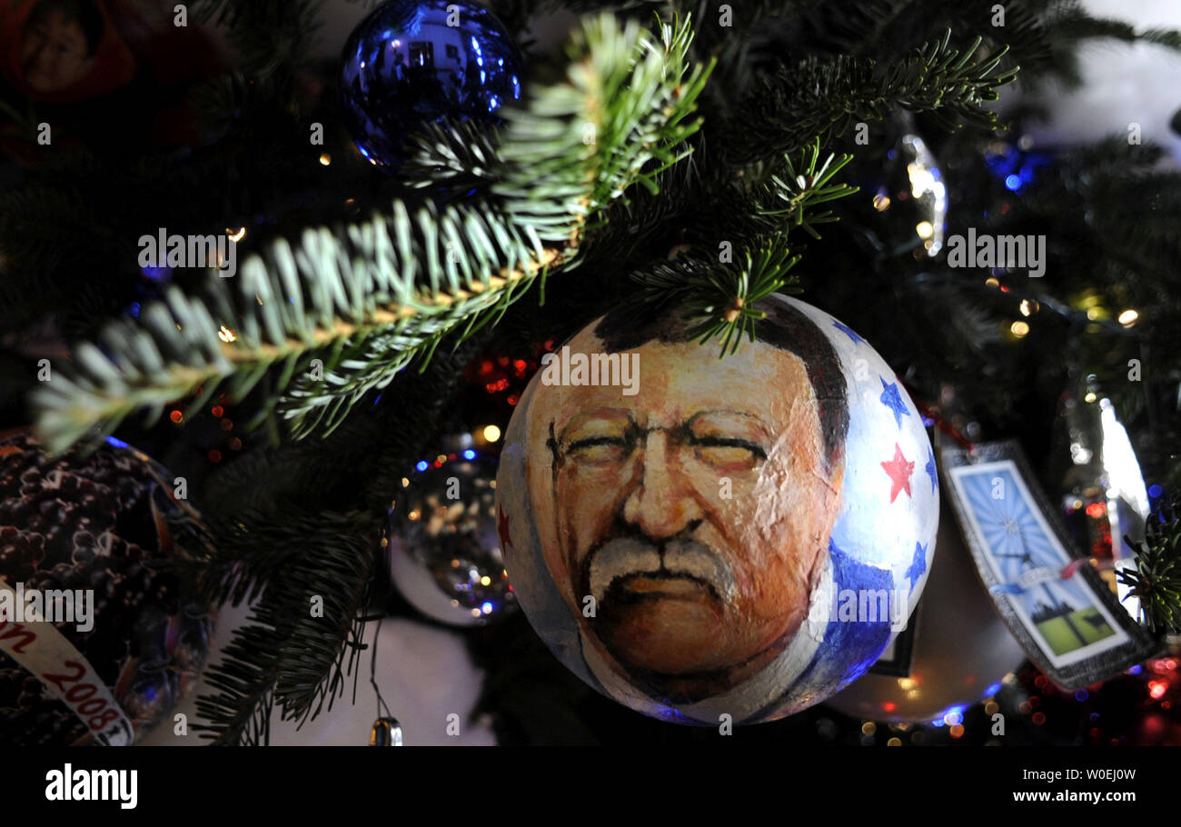 A Theodore Roosevelt themed Christmas ornament is seen on the 2008 ...