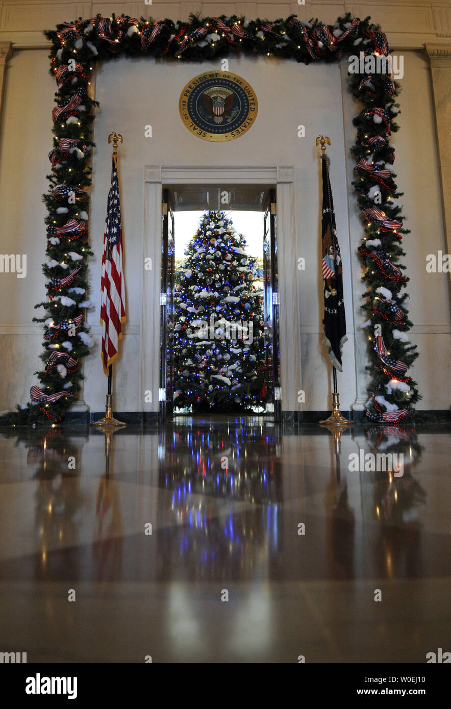 The 2008 White House Christmas tree is seen in the Blue Room of the ...