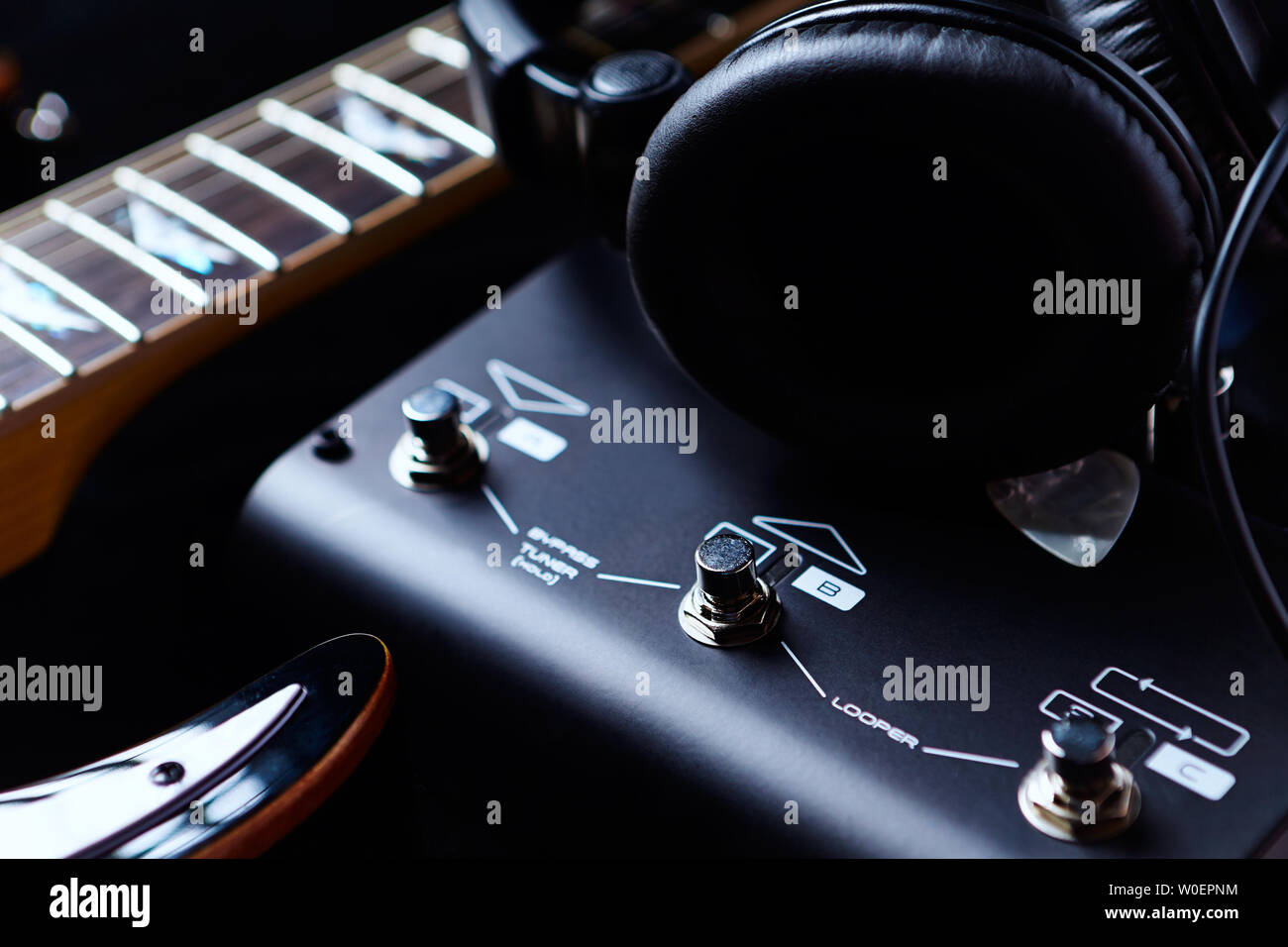 Multieffects Processor for Electric Guitar on black background Stock ...