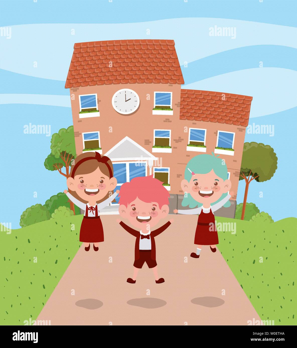 school building with kids in the road scene Stock Vector Image & Art ...