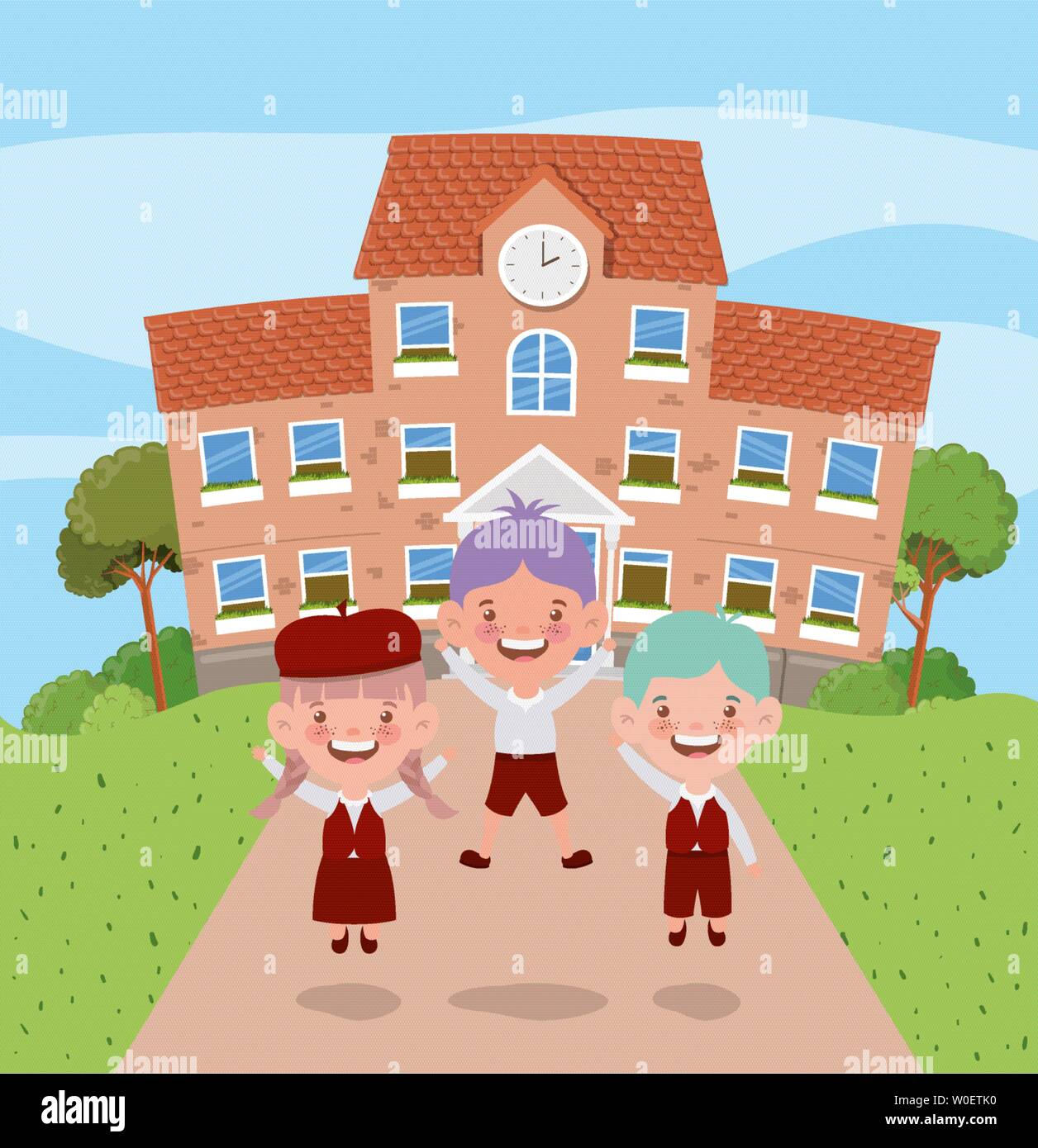 school building with kids in the road scene Stock Vector Image & Art ...