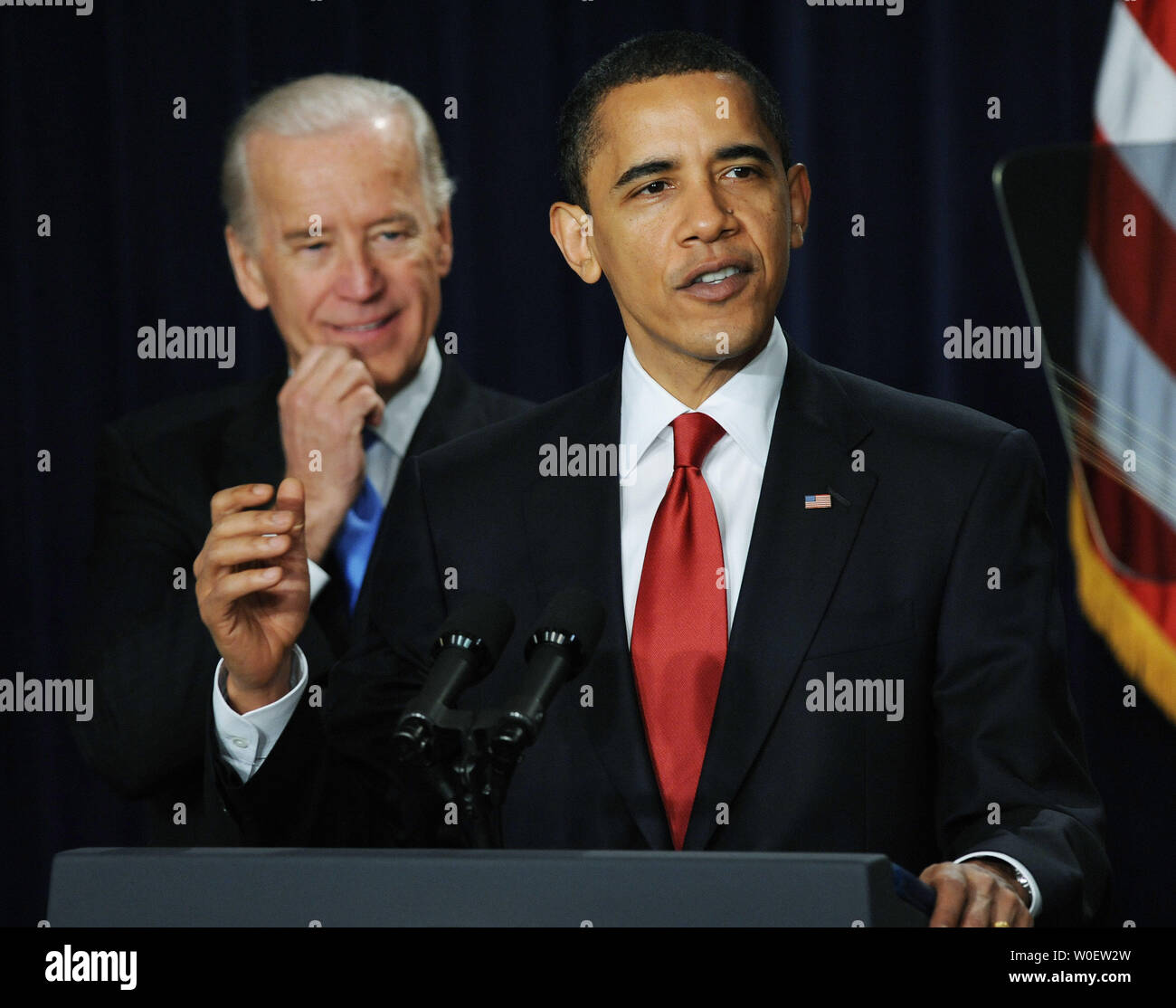 U.S. President Barack Obama, backed by Vice President Joe Biden ...