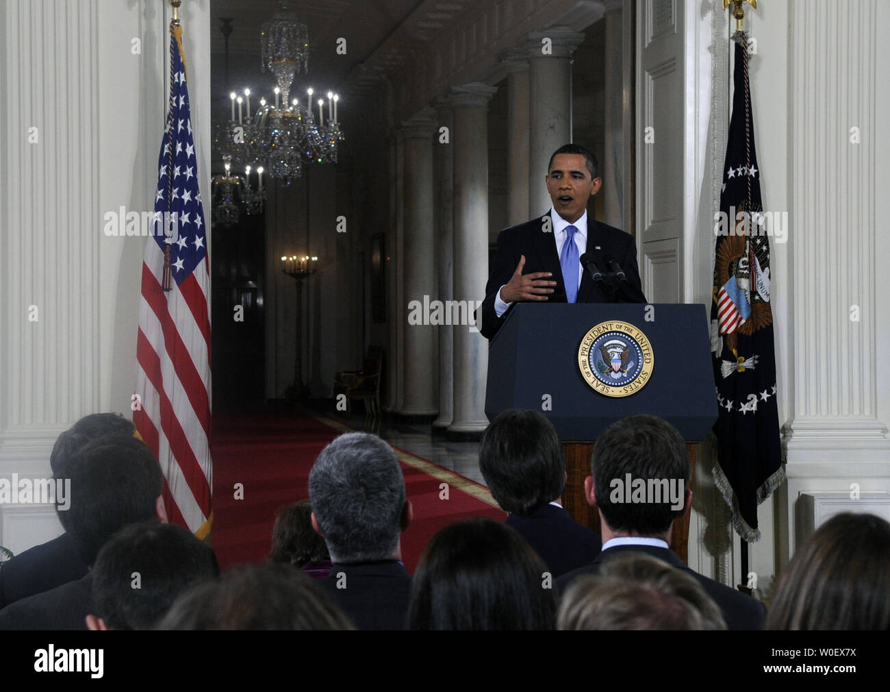U.S. President Barack Obama speaks to members of the media at a press ...