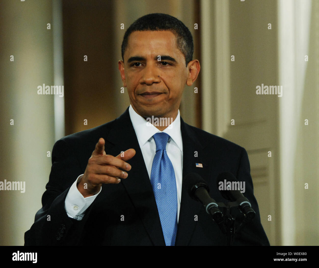 U.S. President Barack Obama speaks to members of the media at a press ...
