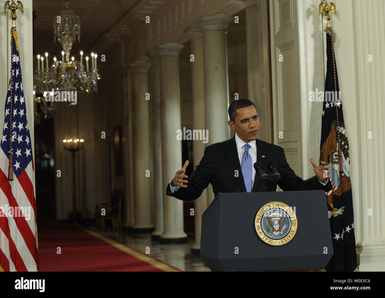 U.S. President Barack Obama speaks to members of the media at a press ...