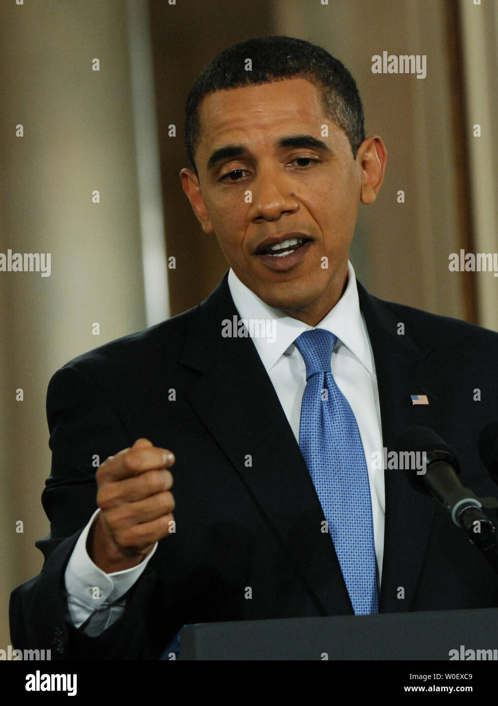 U.S. President Barack Obama speaks to members of the media at a press ...